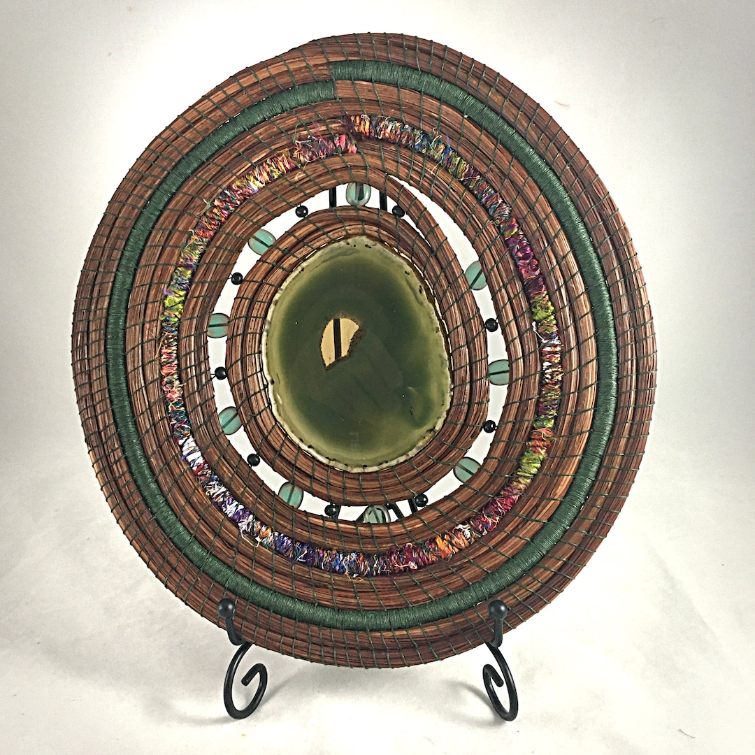 Pine Needle Basket, Pine Needle Art, Woven, Polished Stone, Geode Slice ...
