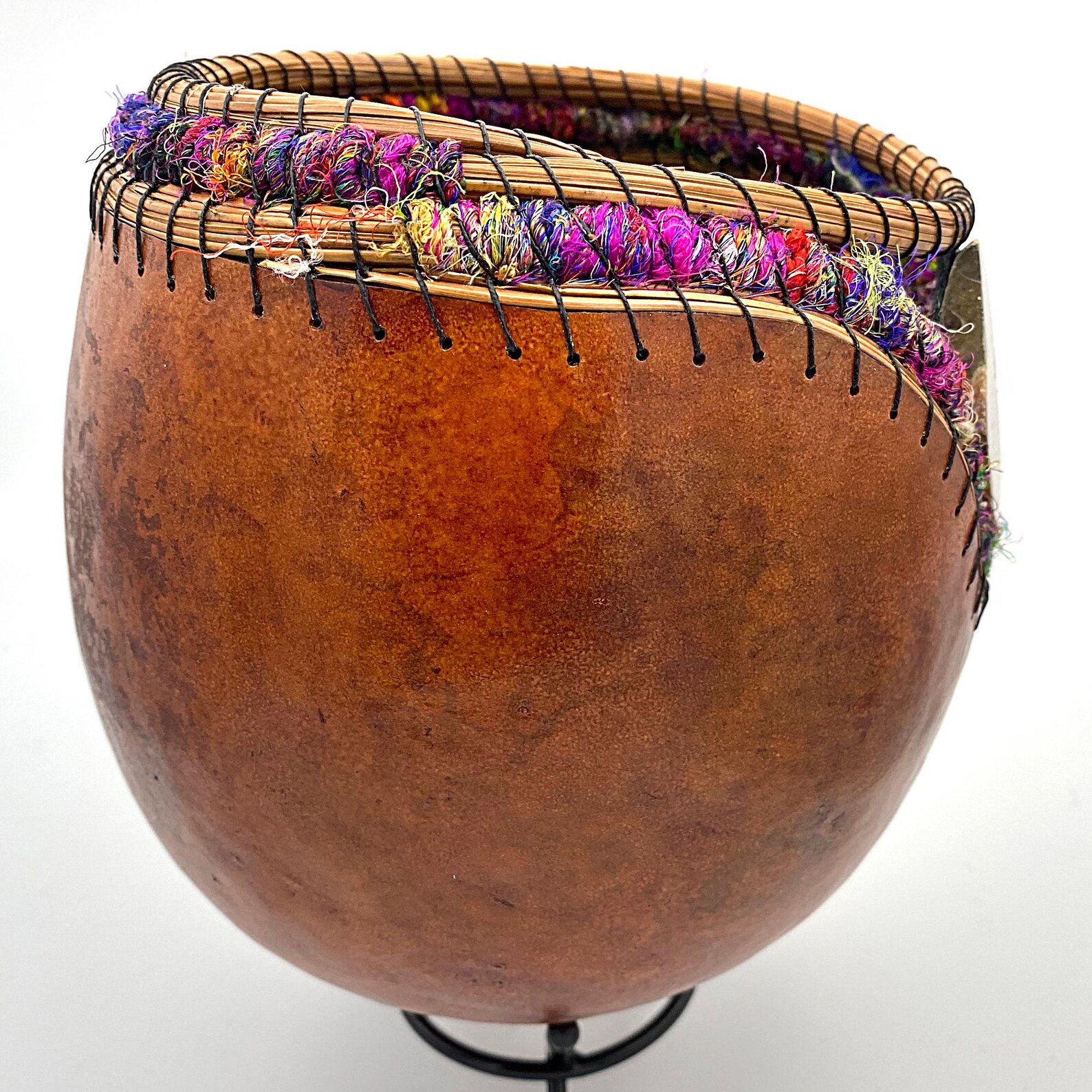 Gourd Art With Ammonite Fossil -- Woven With Pine Needles and Recycled ...