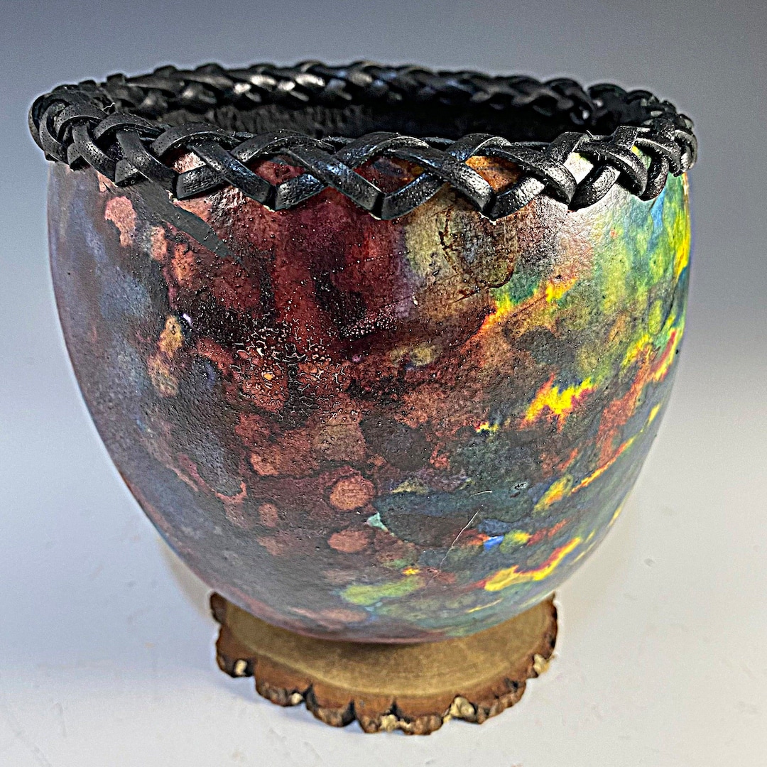 Gourd Vessel With Transtint Dye Finish. Braided Leather Lacing on Rim ...