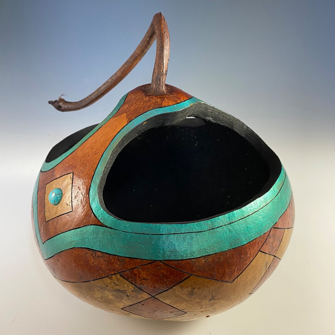 Gourd Art Vessel With Top of Gourd as Handle. Awesome Stem Still ...
