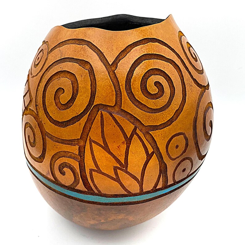 Gourd Vessel Carved and Dyed With Gourdmaster Metallic Dye. Flowing ...