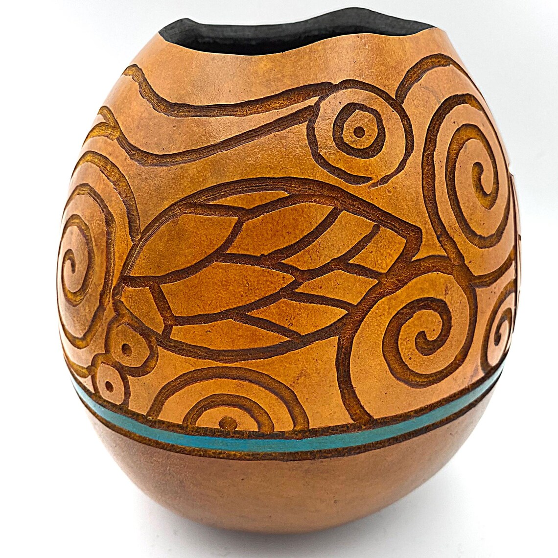Gourd Vessel Carved and Dyed With Gourdmaster Metallic Dye. Flowing ...
