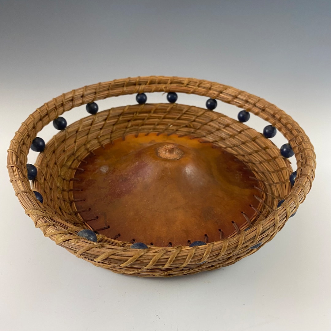 Pine Needle Basket Art, Woven, Gourd Top - Etsy