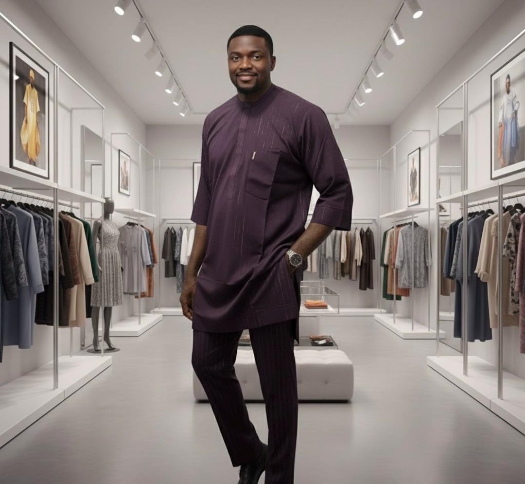 Purple Senator Suit for Men With Silver Pinstripes | Luxury Nigerian ...