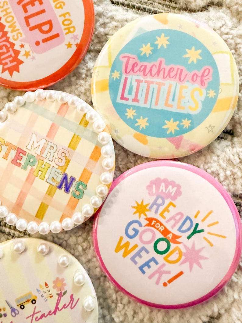 Pearl Teacher Buttons, Future Teacher, Customized Teacher Name, Teacher ...