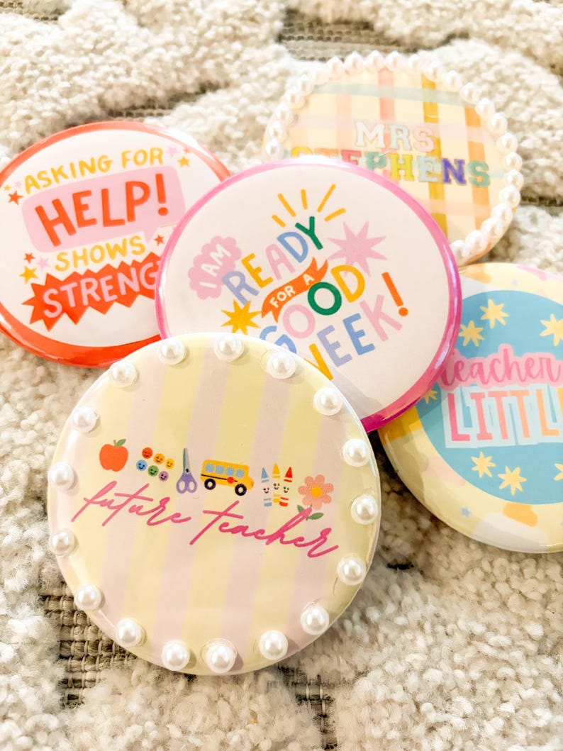 Pearl Teacher Buttons, Future Teacher, Customized Teacher Name, Teacher ...