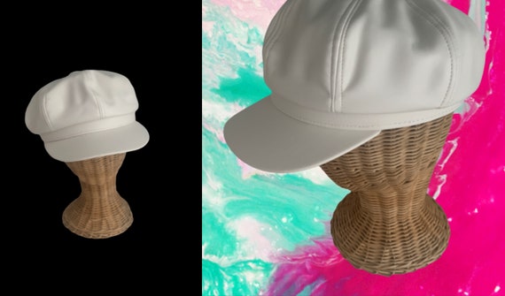 White Vegan Faux Leather Mod Cap Hat - Gem