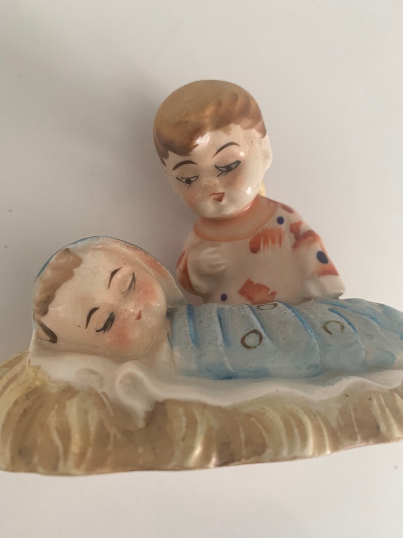 Porcelain Angel Looking Over Baby Statue // 1940s 1950s Made - Etsy