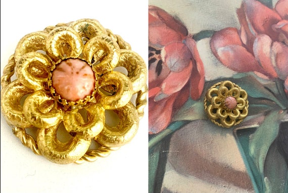 1960s Chunky Gold Flower Brooch // Rare Vintage Jos. … - Gem