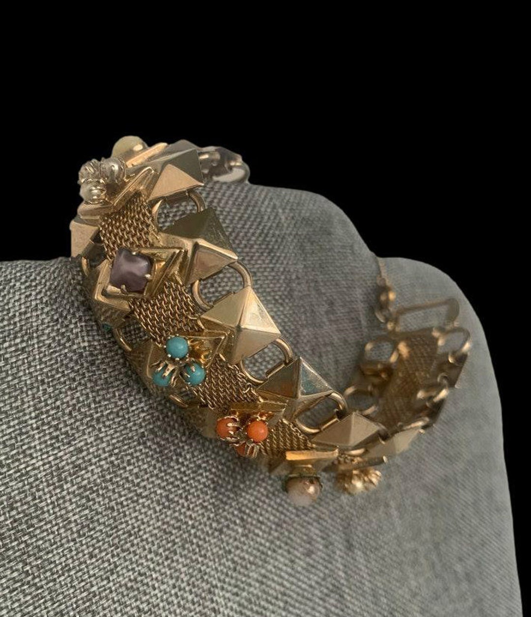 Kafin Gold Chunky Gemstone Bracelet // Mid Century Fashion Costume ...