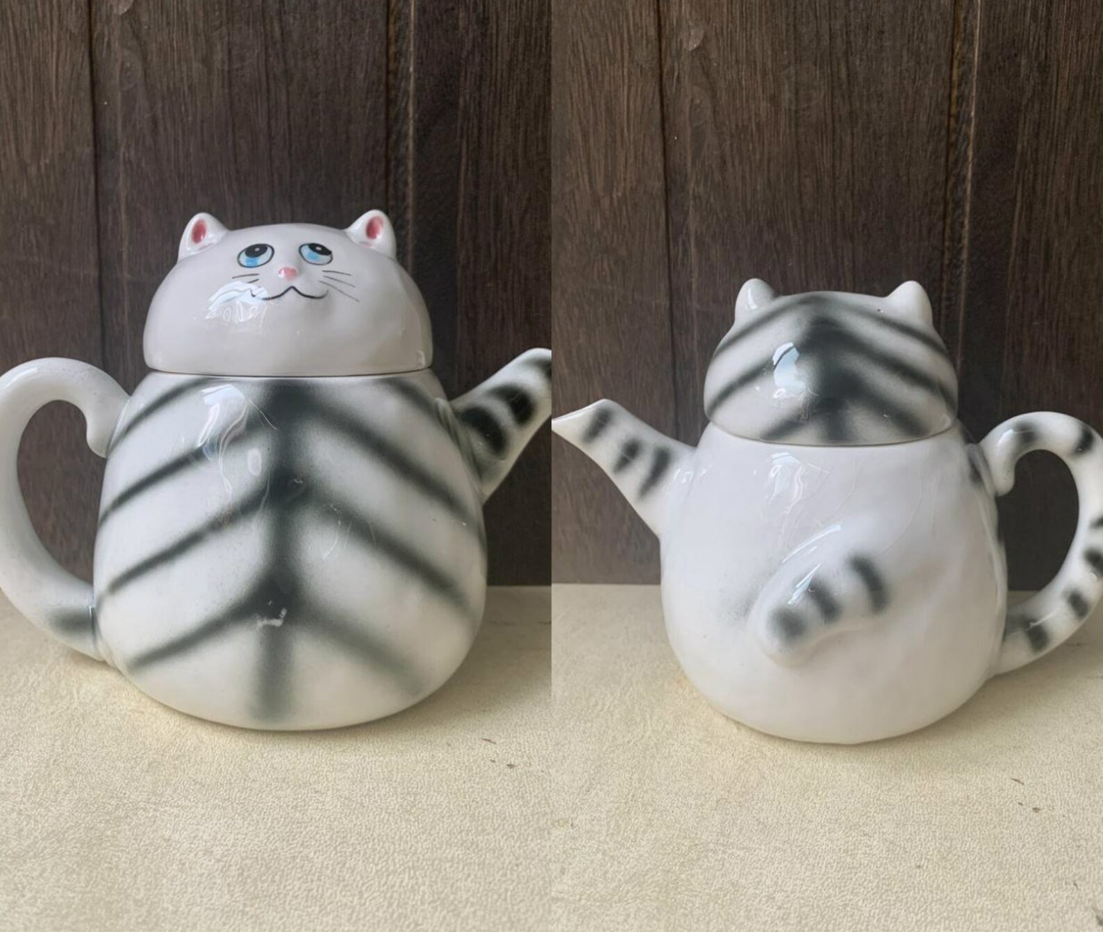 Lefton Striped Cat Teapot // Vintage Kitsch Kitten Porcelain - Etsy