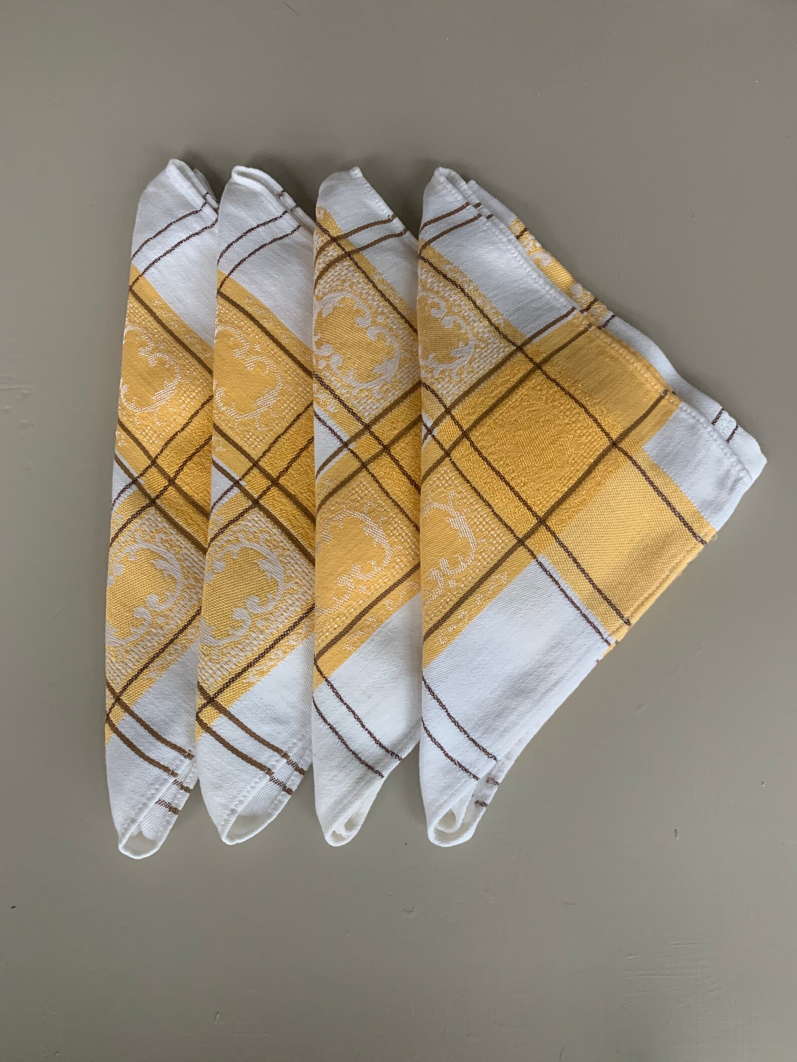 Yellow Checkered Fabric Napkins Set of 4 // Mid Century Picnic | Etsy