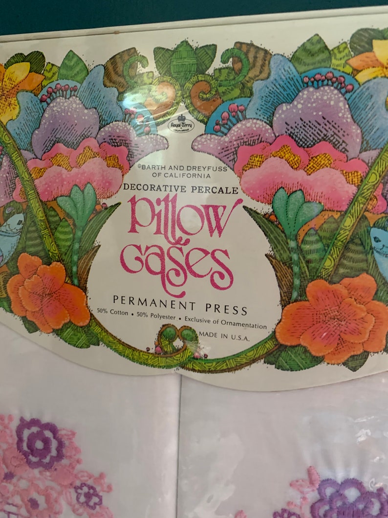 Pink Purple Floral Embroidered Pillowcases in Original Box // - Etsy