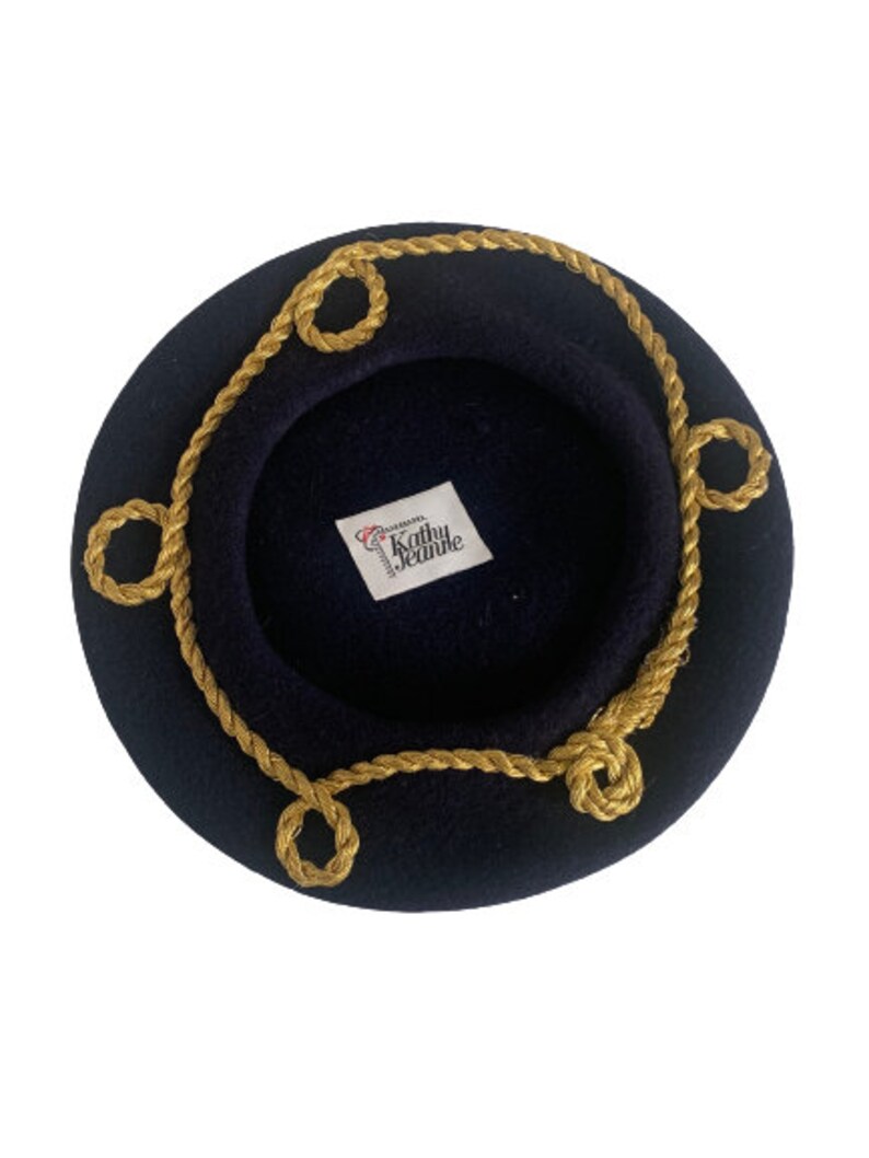 Navy Wool Gold Braid Beret Tam // Vintage Kathy Jeanne Hat - Etsy