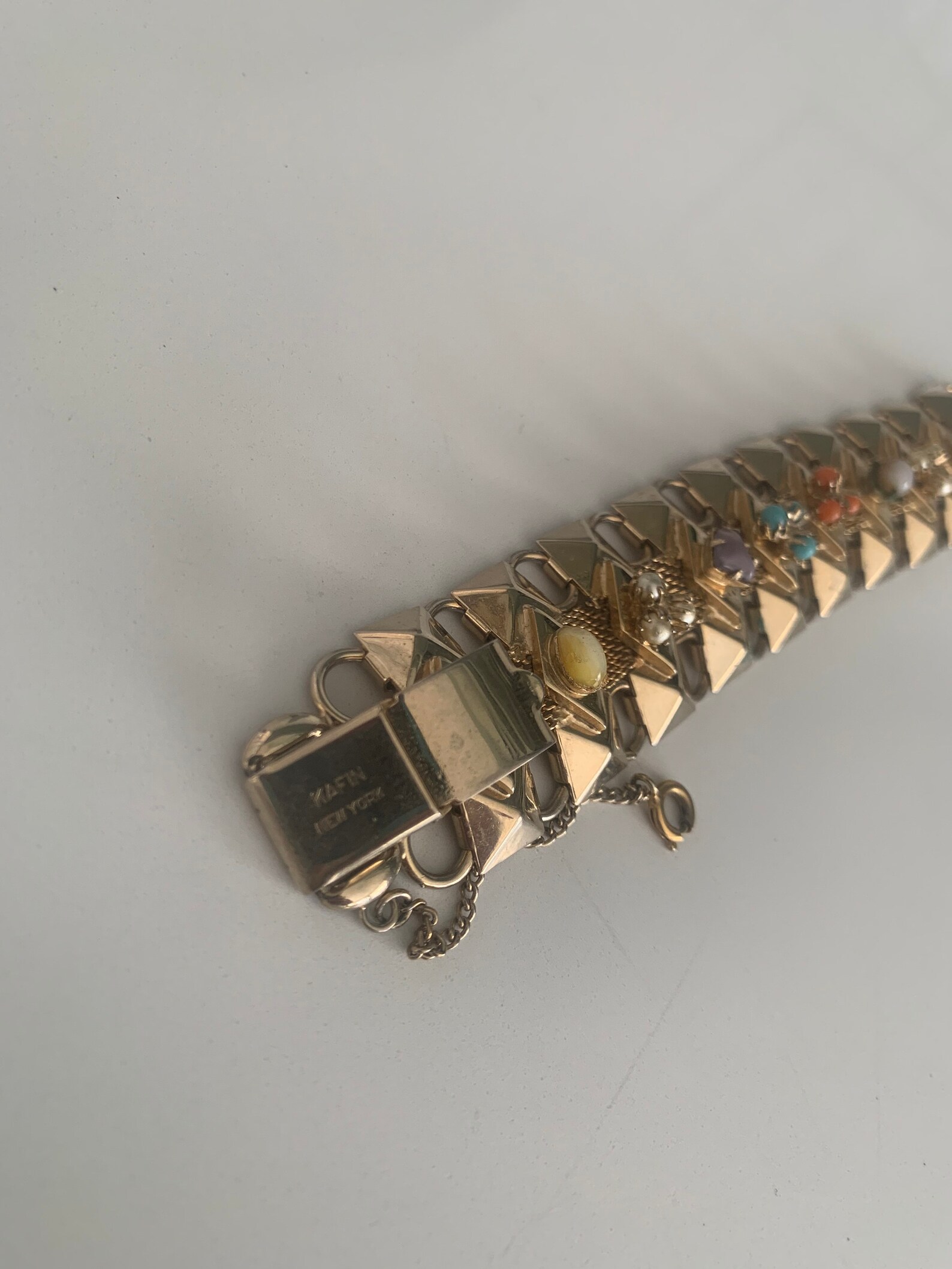 Kafin Gold Chunky Gemstone Bracelet // Mid Century Fashion Costume ...