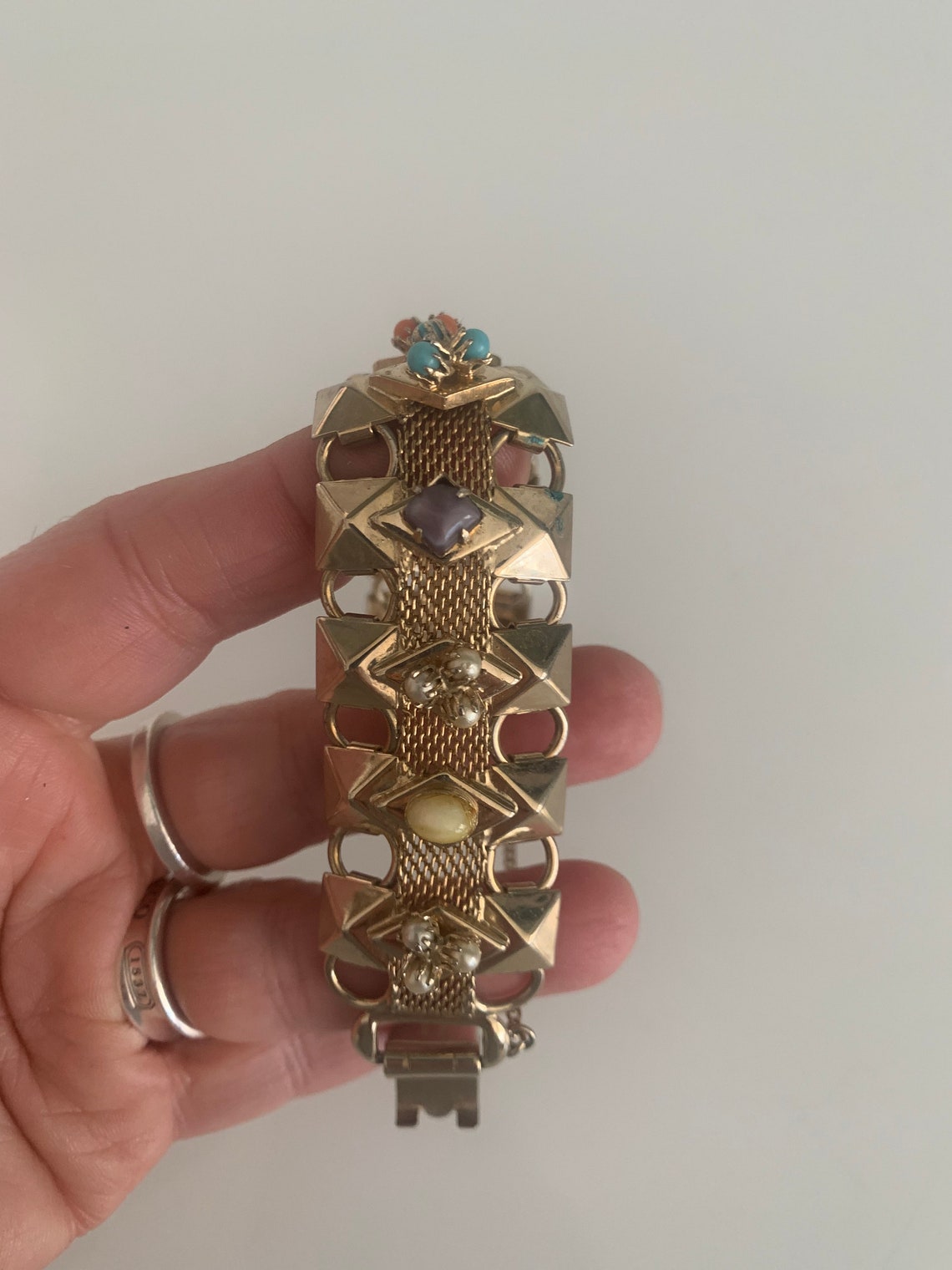 Kafin Gold Chunky Gemstone Bracelet // Mid Century Fashion Costume ...