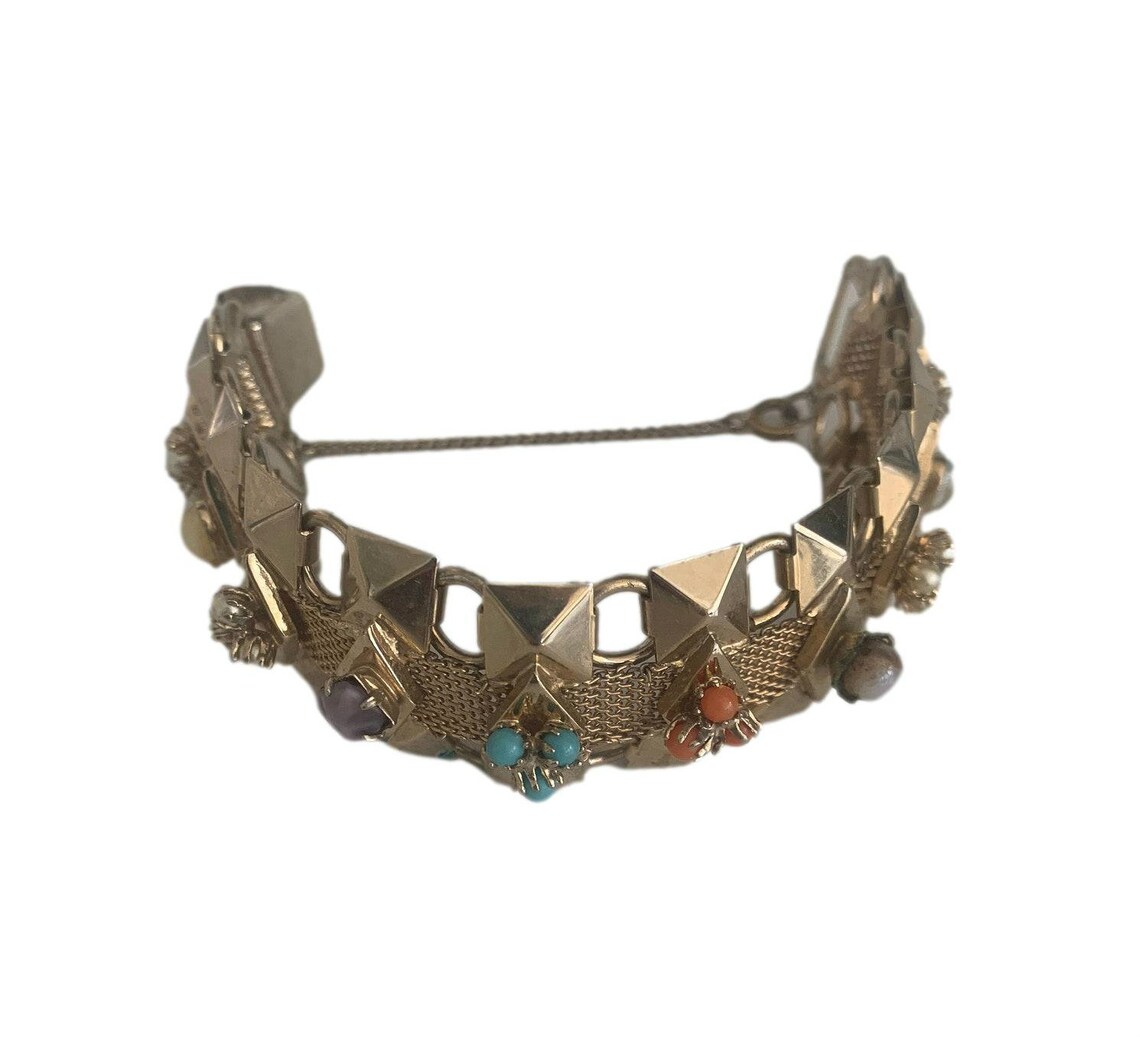 Kafin Gold Chunky Gemstone Bracelet // Mid Century Fashion Costume ...