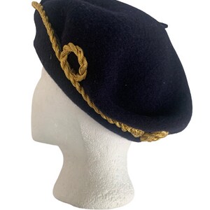 Navy Wool Gold Braid Beret Tam // Vintage Kathy Jeanne Hat - Etsy