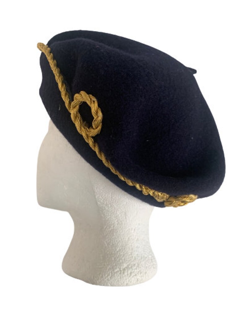 Navy Wool Gold Braid Beret Tam // Vintage Kathy Jeanne Hat - Etsy