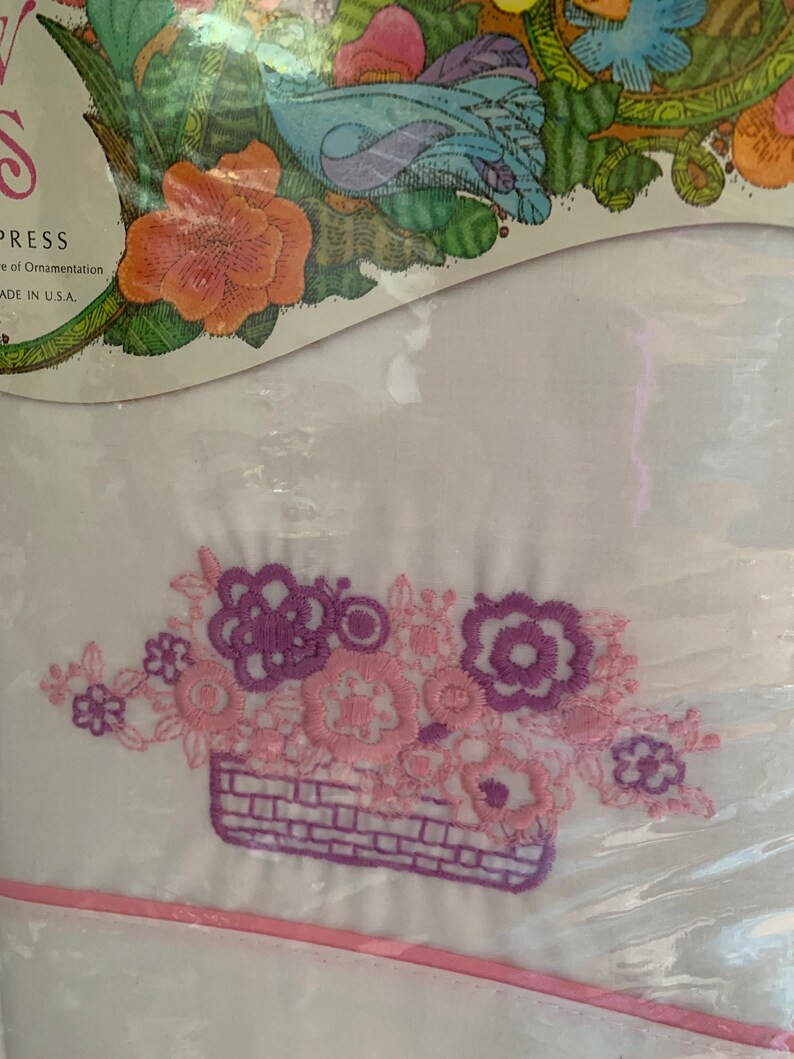 Pink Purple Floral Embroidered Pillowcases in Original Box // - Etsy