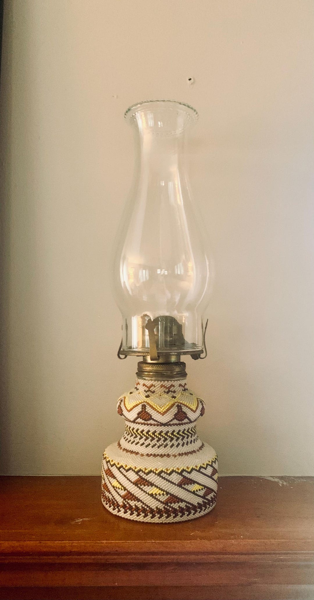 Huichol Beaded Glass Vintage Oil Lantern Lamp /// Native American Home ...
