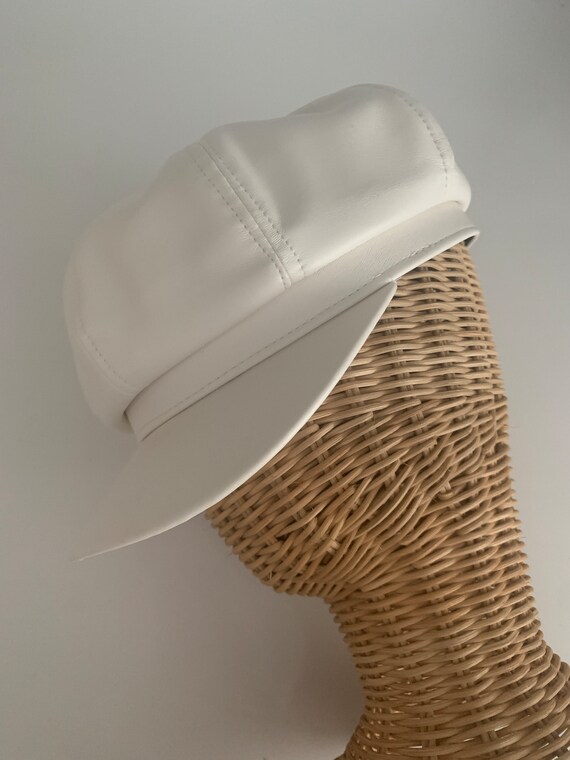 White Vegan Faux Leather Mod Cap Hat - Gem