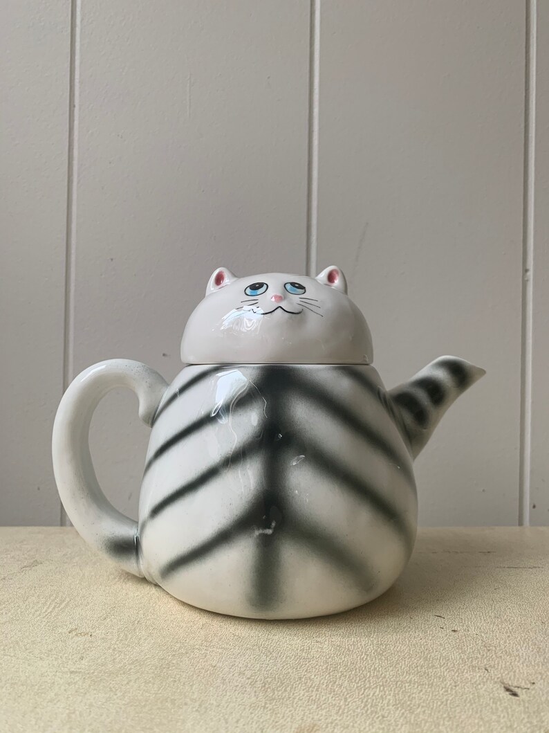 Lefton Striped Cat Teapot // Vintage Kitsch Kitten Porcelain - Etsy
