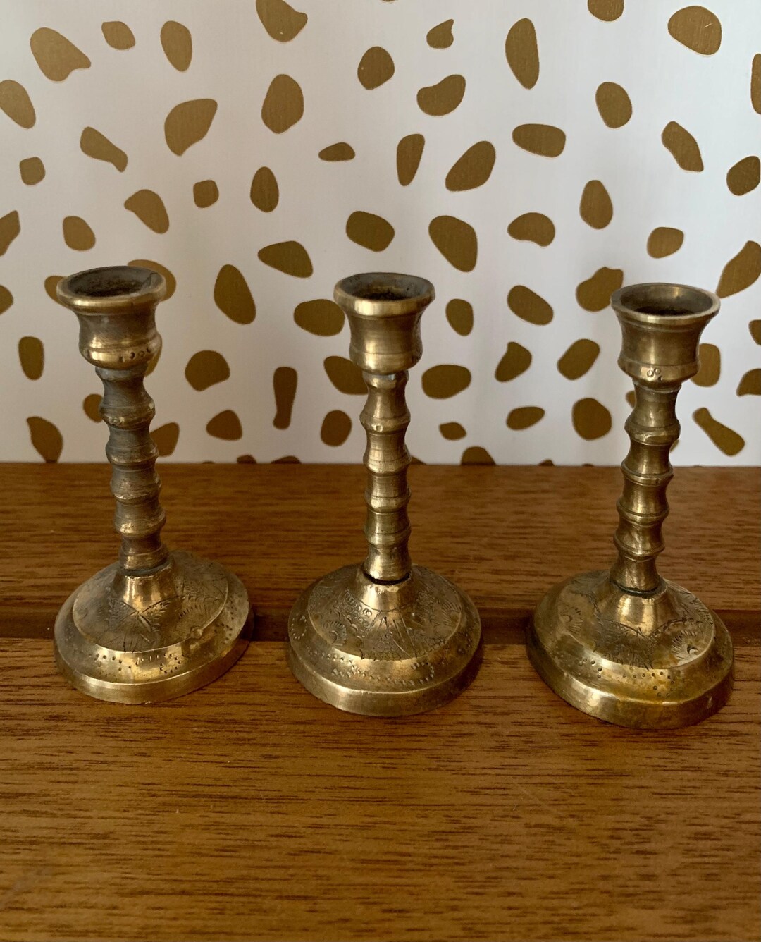 Etched Brass Miniature Candlesticks Trio - Etsy