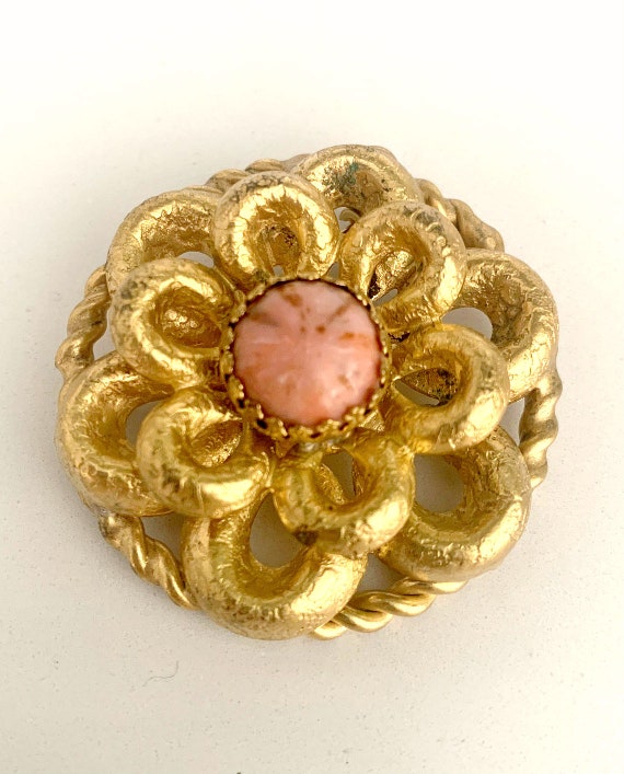 1960s Chunky Gold Flower Brooch // Rare Vintage Jos. … - Gem