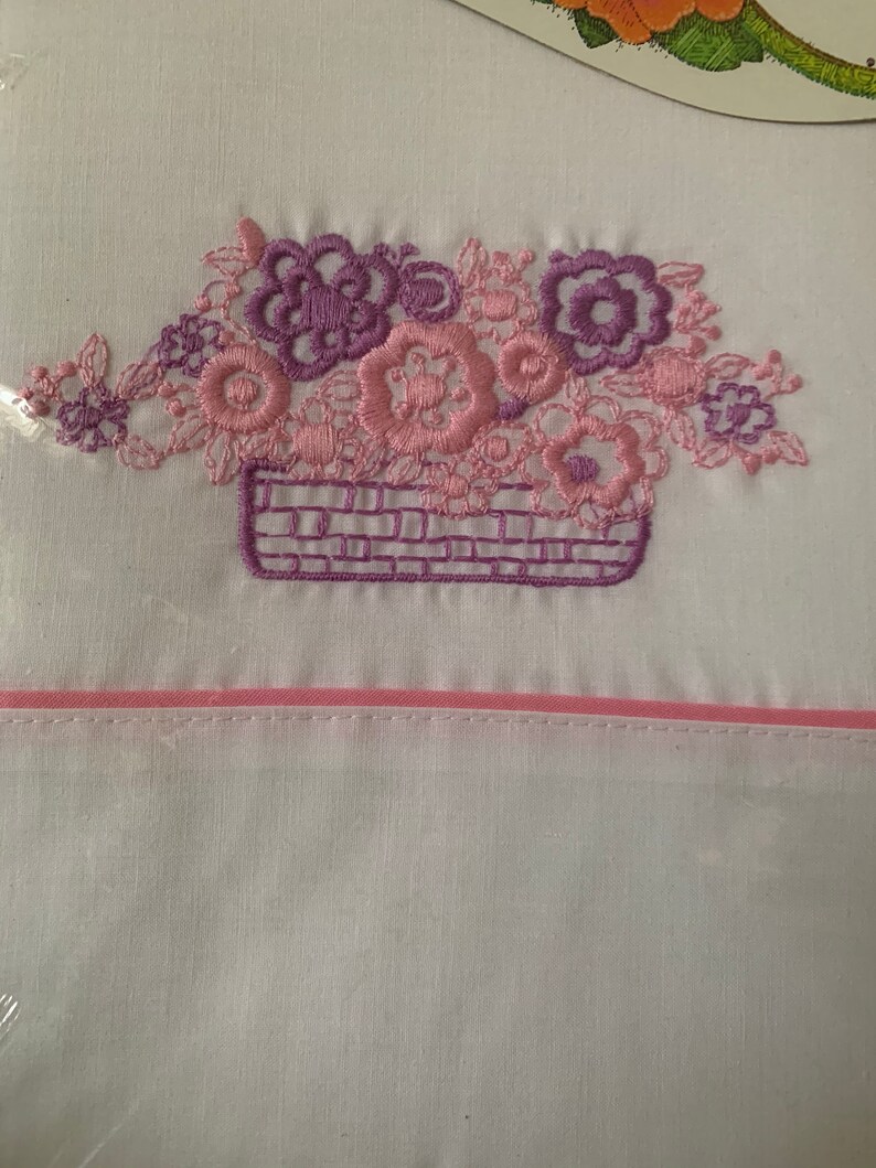 Pink Purple Floral Embroidered Pillowcases in Original Box // - Etsy
