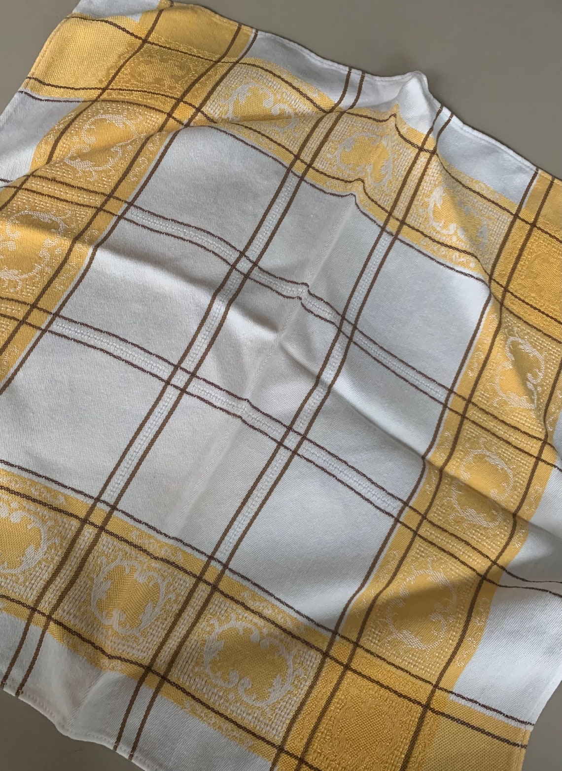 Yellow Checkered Fabric Napkins Set of 4 // Mid Century Picnic | Etsy