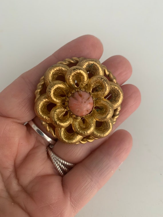1960s Chunky Gold Flower Brooch // Rare Vintage Jos. … - Gem