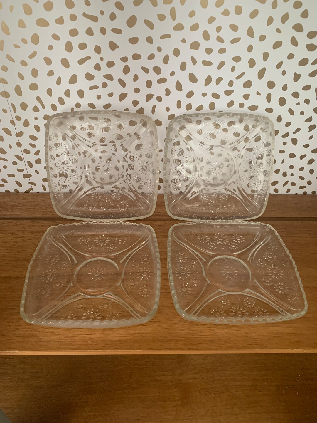 EAPG Square Snack Plates Set of 4 Clear Glass Dishes - Etsy