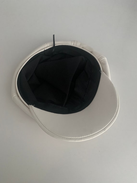 White Vegan Faux Leather Mod Cap Hat - Gem