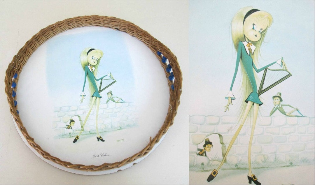 Wicker Serving Tray Roger Deer // Irish Colleen Leprechauns Vintage ...