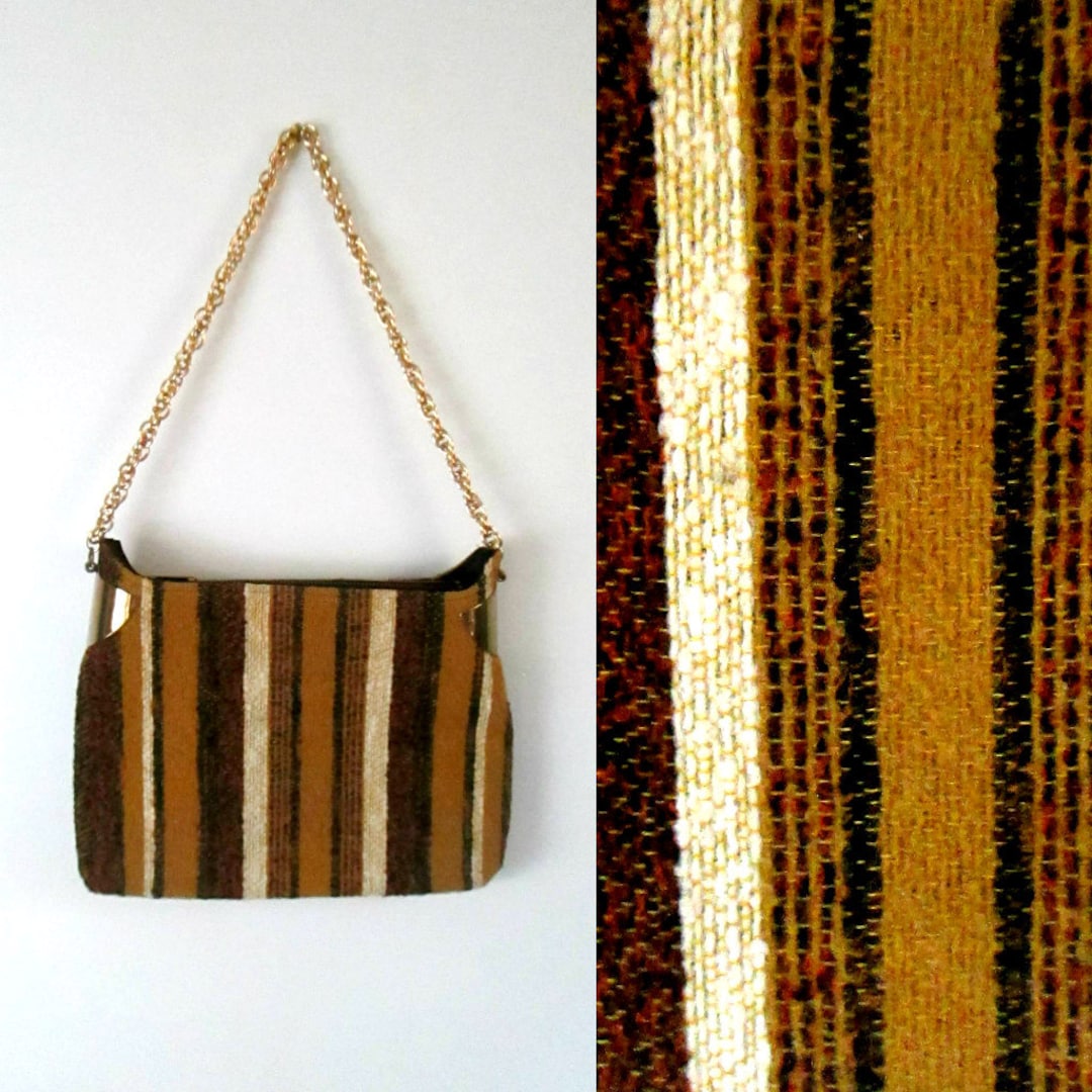 1960s Woven Wool Handbag With Gold Chain // Mid Century Mod Striped ...