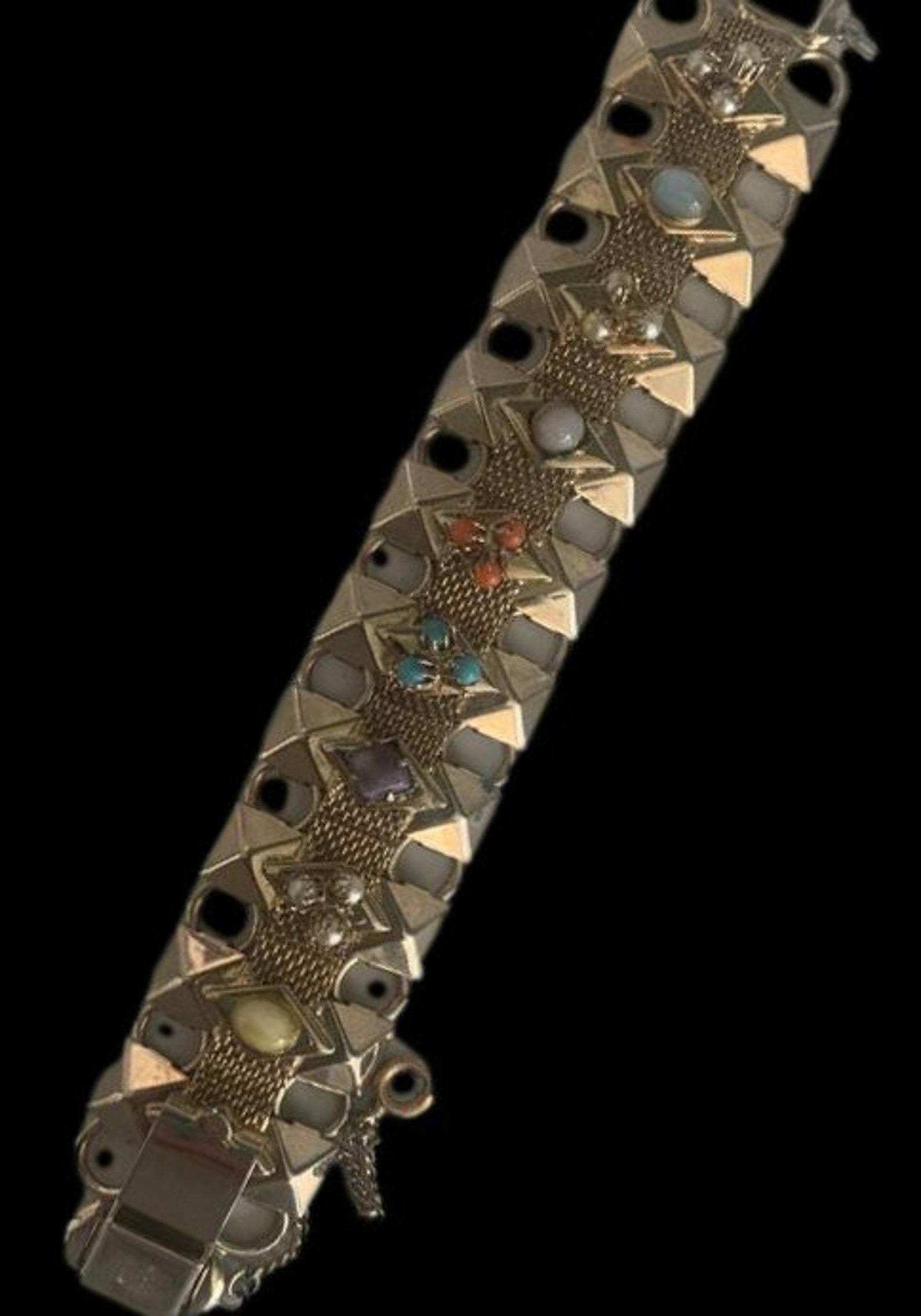 Kafin Gold Chunky Gemstone Bracelet // Mid Century Fashion Costume ...