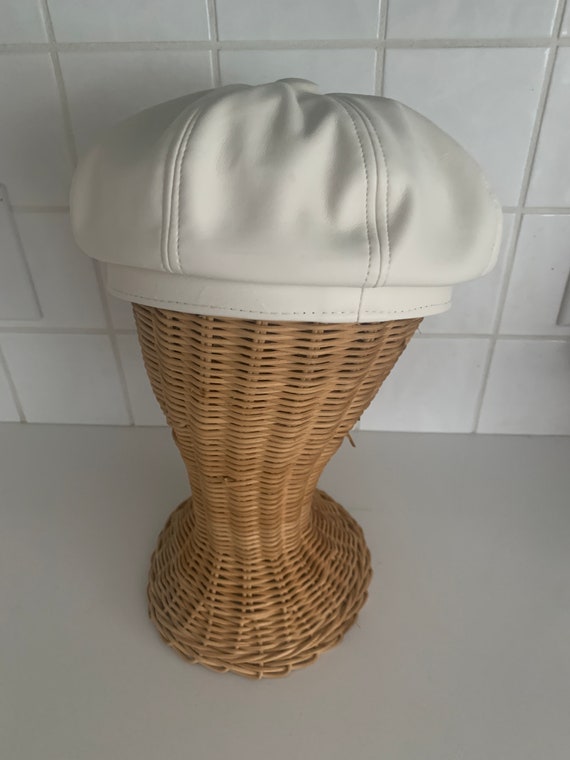 White Vegan Faux Leather Mod Cap Hat - Gem