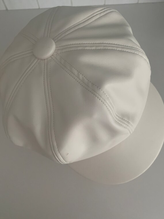 White Vegan Faux Leather Mod Cap Hat - Gem