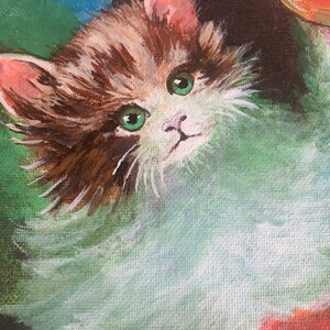 Kitten Cat With Yarn Ball Painting // Unframed Vintage Art - Etsy