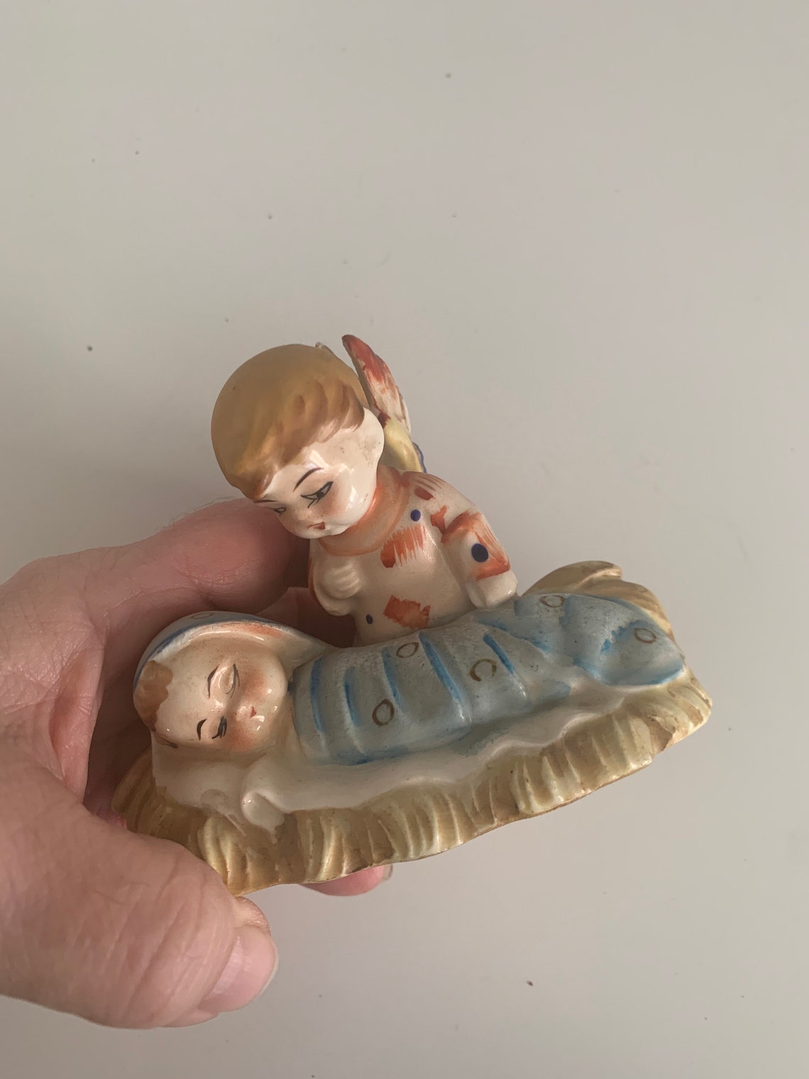 Porcelain Angel Looking Over Baby Statue // 1940s 1950s Made - Etsy