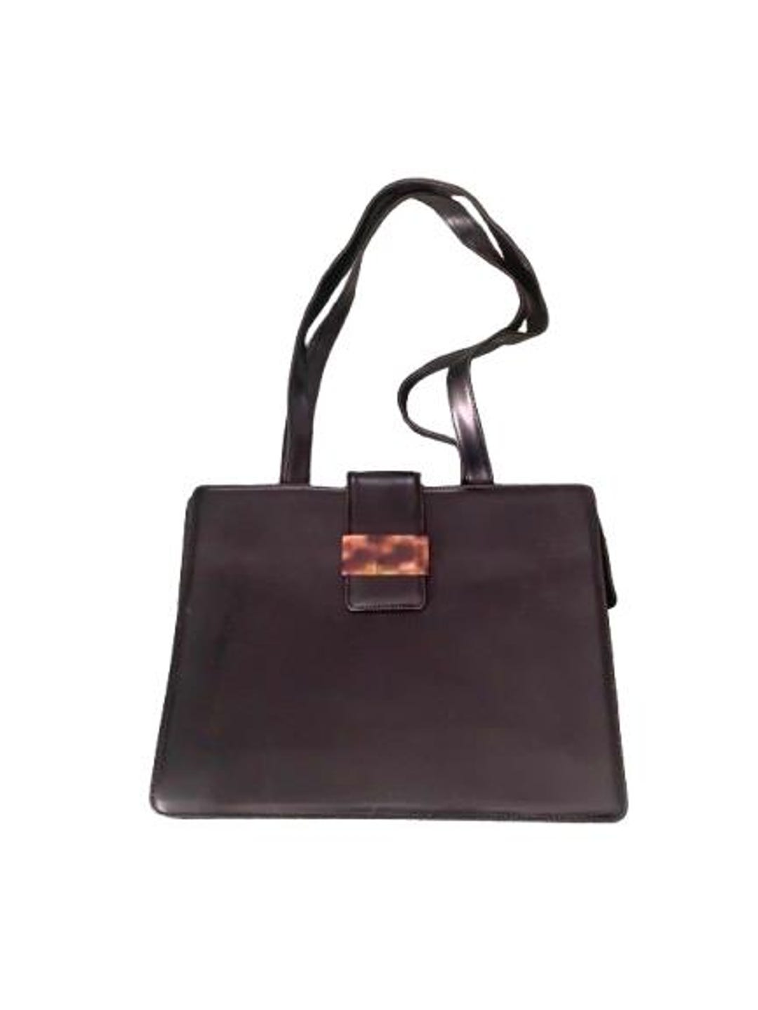 Ugo Conti Black Leather Tote Handbag Vintage Italian Designer Double ...