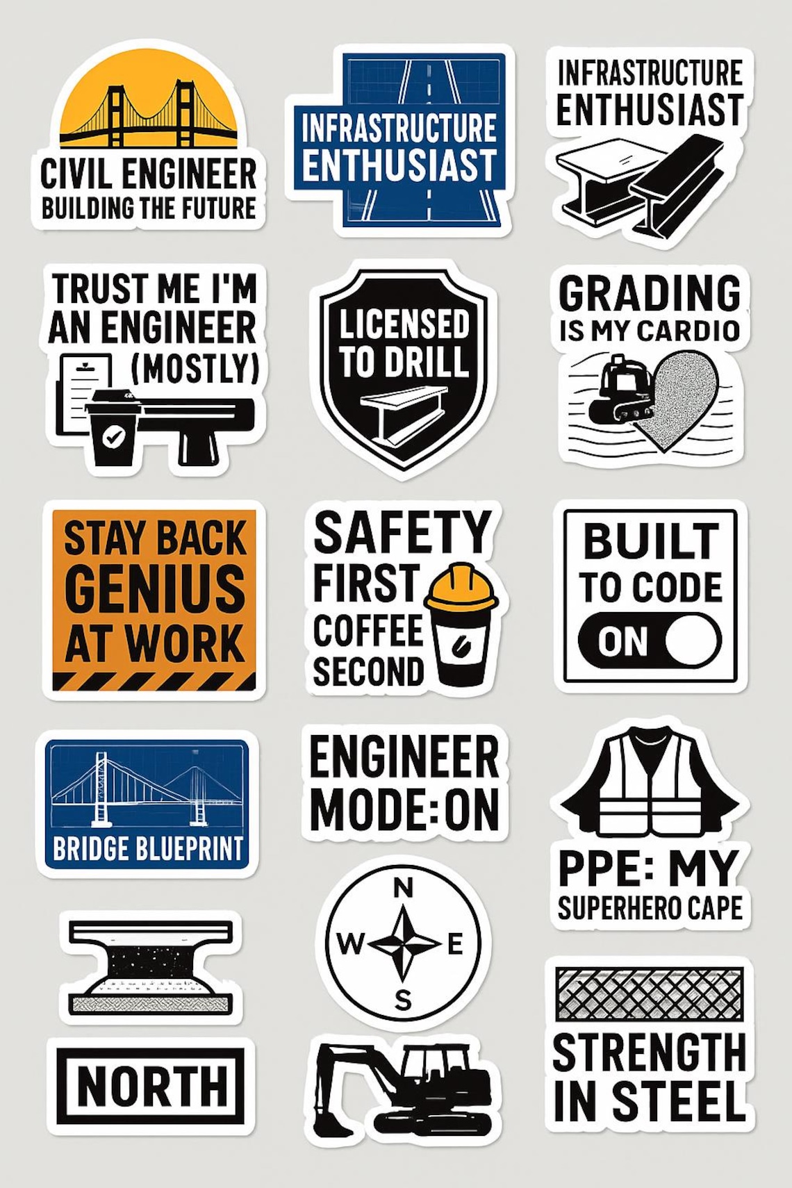 20 Civil Engineering & Construction Hard Hat Stickers – for Engineers ...