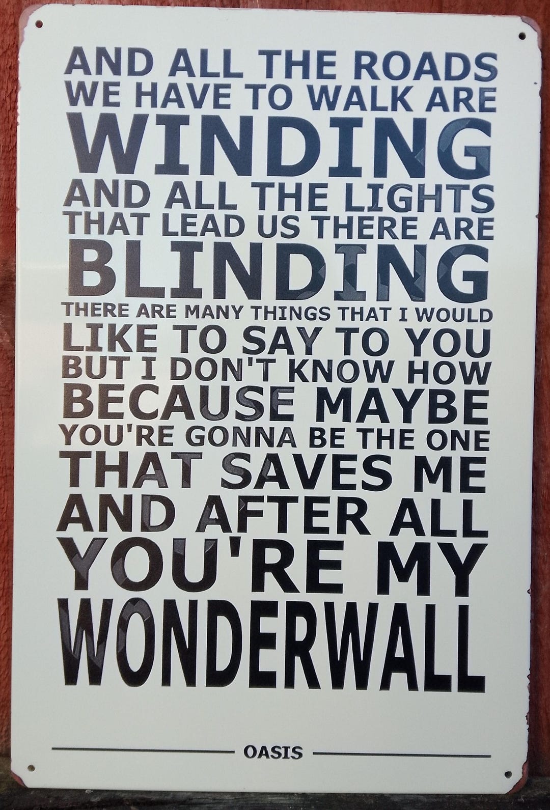 WONDERWALL Lyrics Oasis Inspired Sign (metal) - Etsy