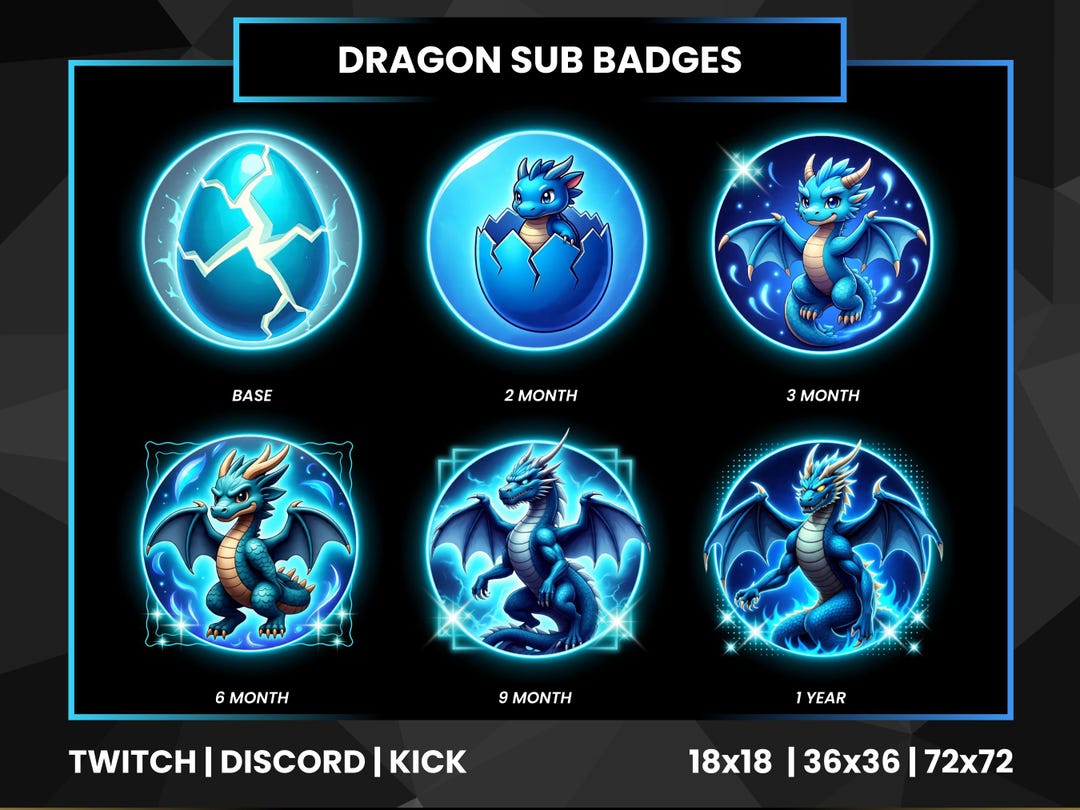 Blue Dragon Twitch Sub Badges | Twitch Badges | Dragon Bit Badges ...