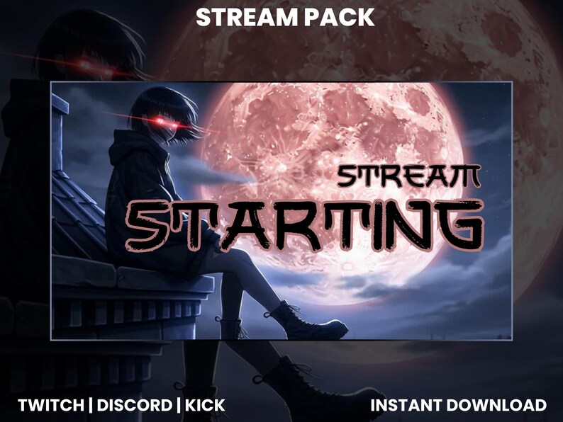 Dark Anime Stream Overlay Pack | Twitch, Discord, Kick (instant ...