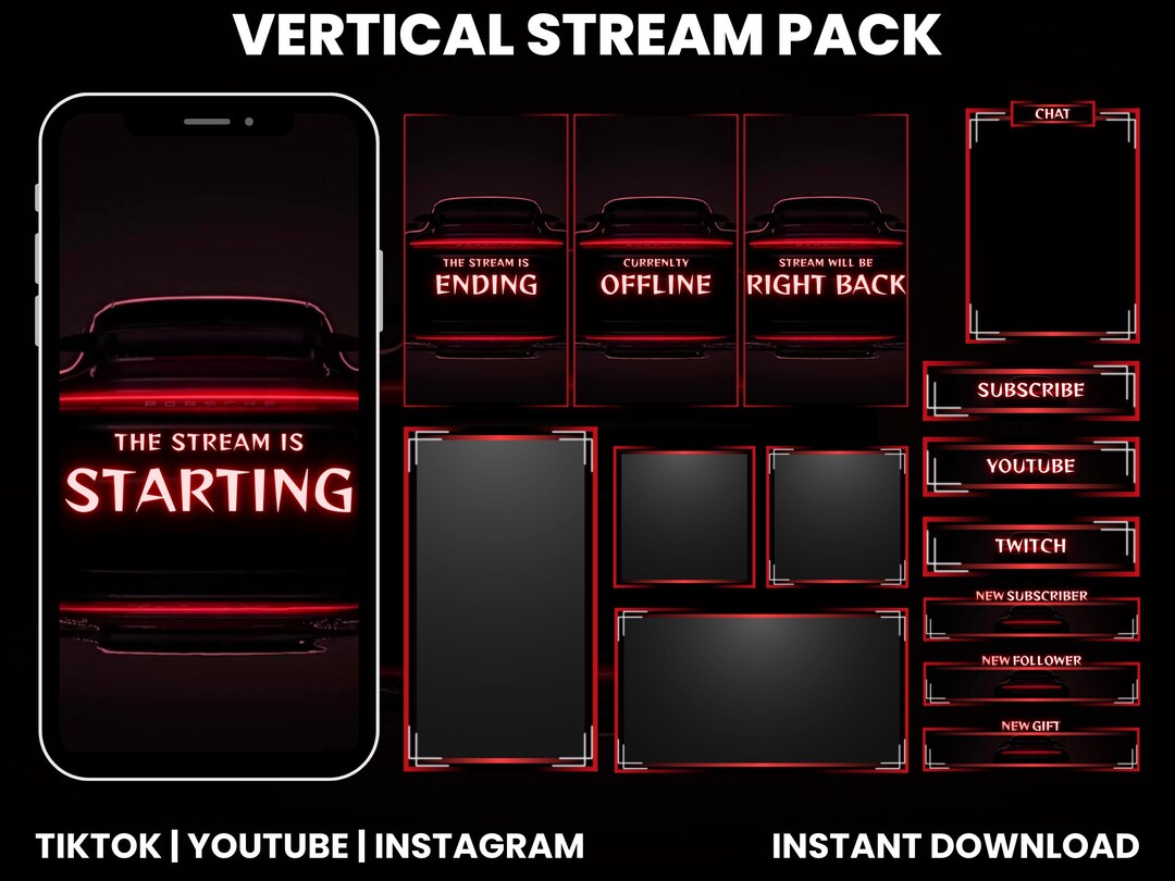 Red Car Racing Vertical Stream Pack | Animated Twitch Overlay - Etsy