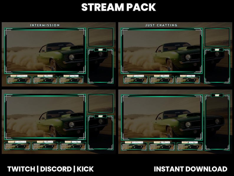 Muscle Car Stream Pack | Animated Twitch OBS Overlays| - Etsy