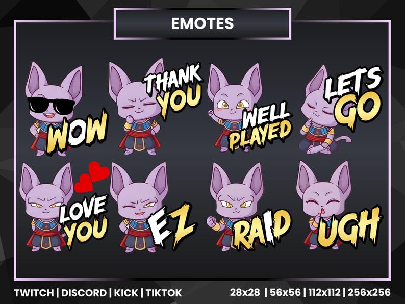 16 Beerus Emotes Pack | God of Destruction Anime Twitch Emotes Bundle ...