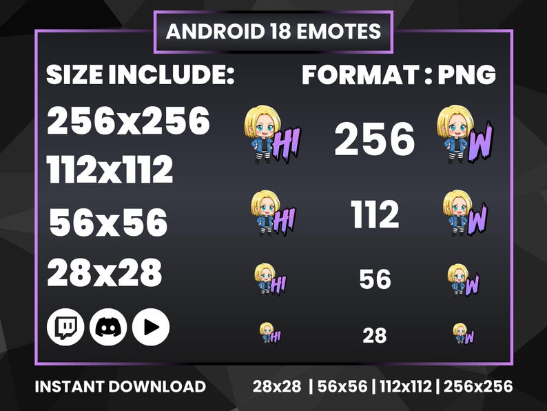 16 Android 18 Emotes Pack | DBZ Anime Girl Twitch Emotes Bundle - Etsy
